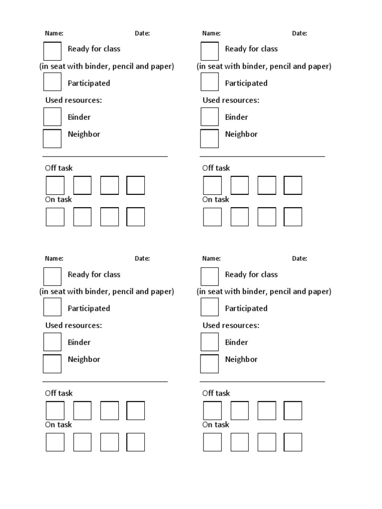 Class Participation Checklist Template | PDF | Language Arts ...