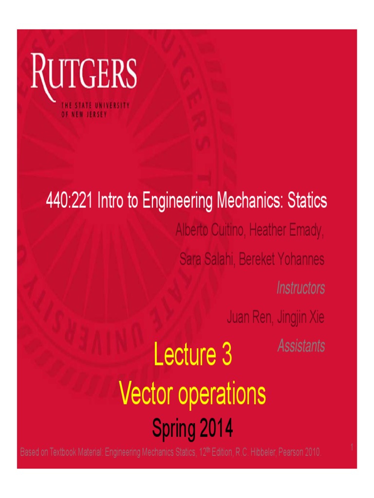 Vector Operations: 440:221 Intro To Engineering Mechanics: Statics | PDF | Euclidean Vector ...