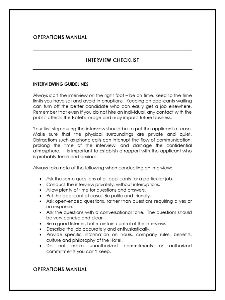 Operations Manual: Interviewing Guidelines | PDF | Interview | Employment