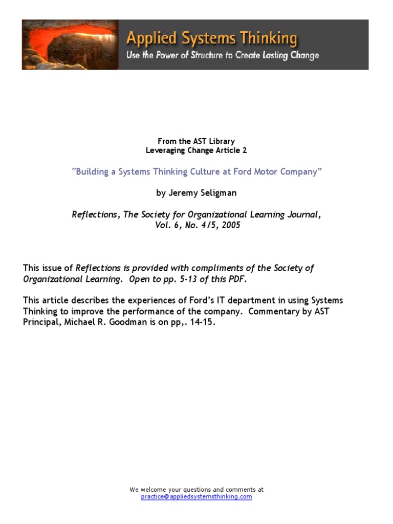 Ford Systemsthinking | PDF | Leadership | Systems Thinking