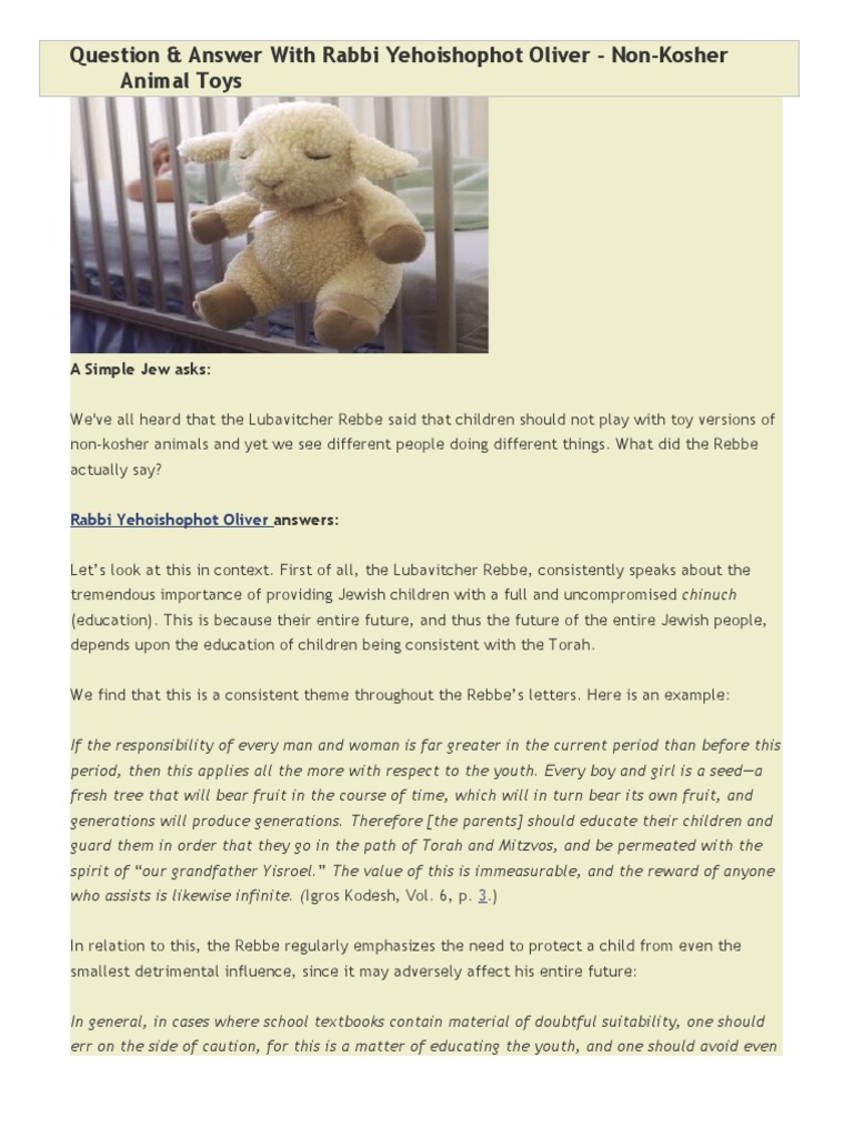 Non-Kosher Animals & Toys | PDF | Rebbe | Rabbi