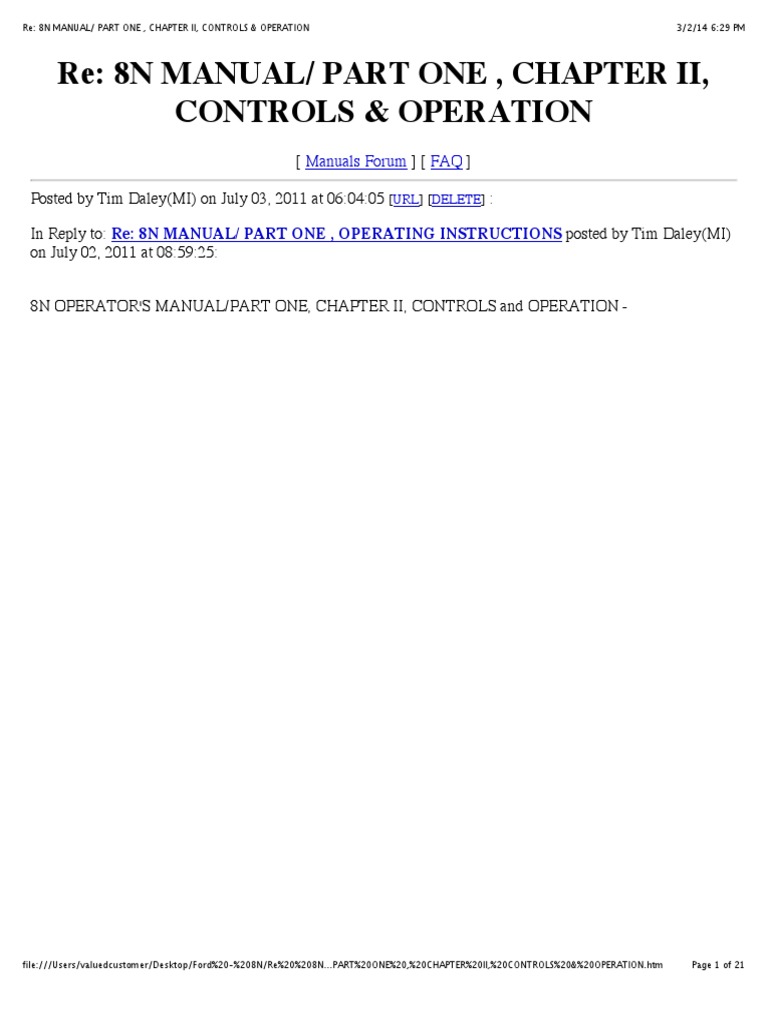 Re - 8n Manual - Part One, Chapter II, Controls & Operation | PDF ...