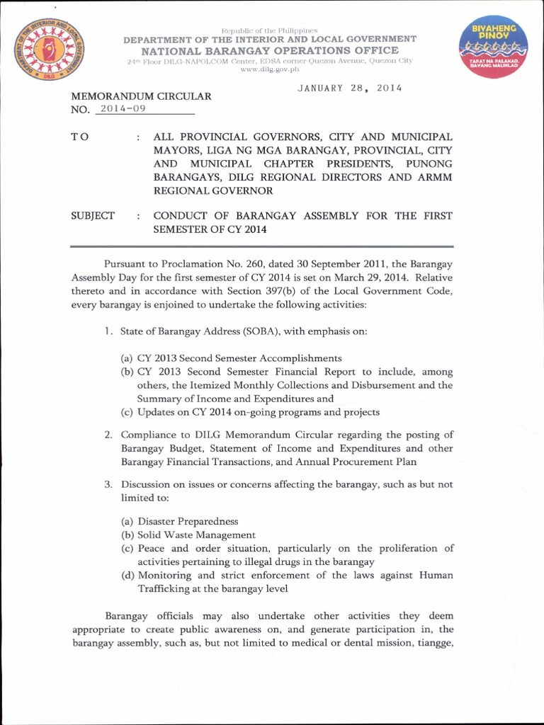 DILG Memo Circular 2014130 Bc08a262c0 | PDF | Local Government | Government