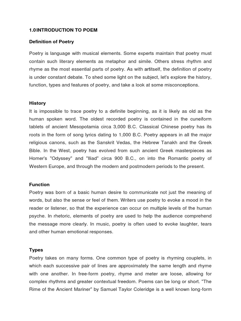 Introduction To Poem | PDF | Poetry