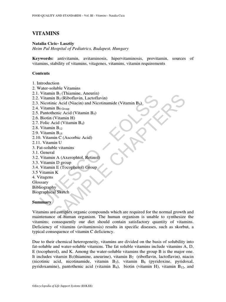 Unesco - Eolss Sample Chapters: Vitamins | PDF | Vitamin | Nutrition