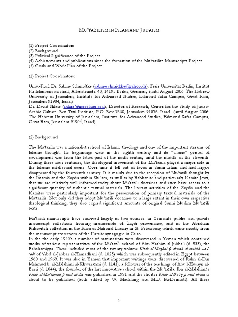 Mu'tazilism in Islam and Judaism Project | PDF | Islamic Theology ...