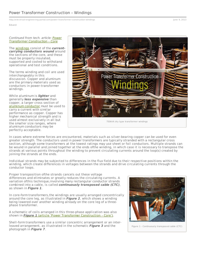 Power Transformer Construction Windings | PDF | Transformer | Components