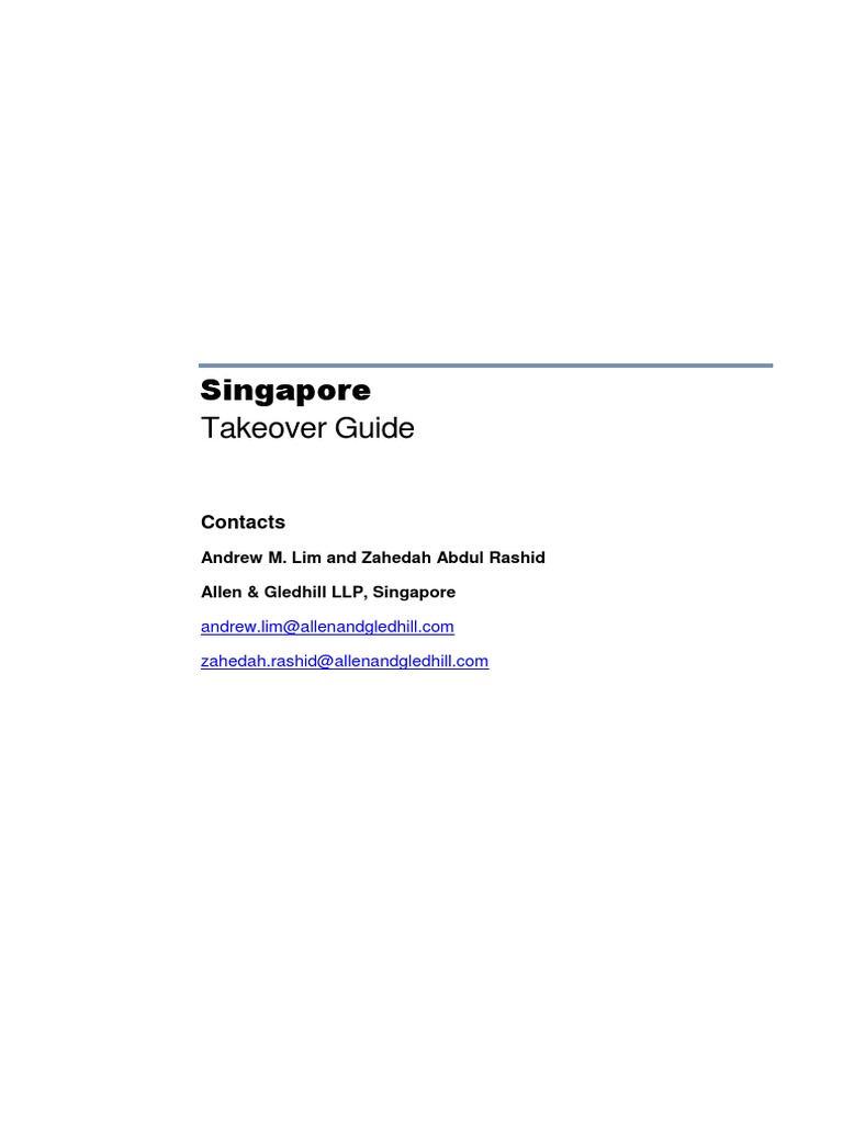 Singapore Takeover Code Guide | PDF | Takeover | Public Company