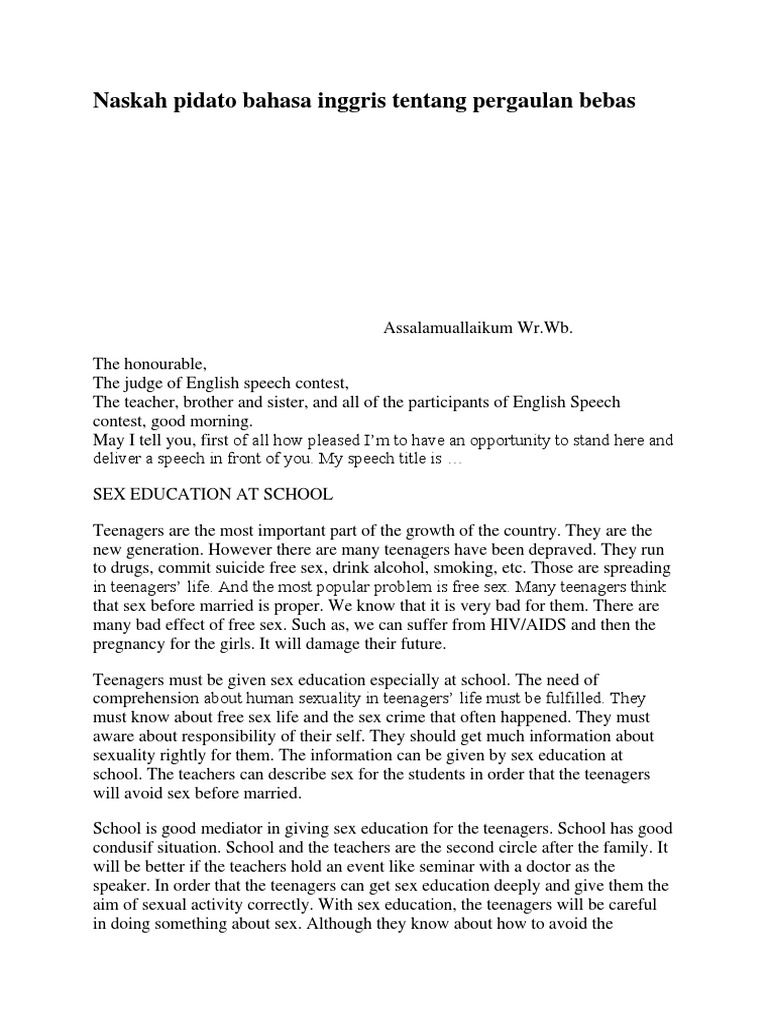 Naskah pidato bahasa inggris tentang pergaulan bebas.docx | Sex Education | Adolescence