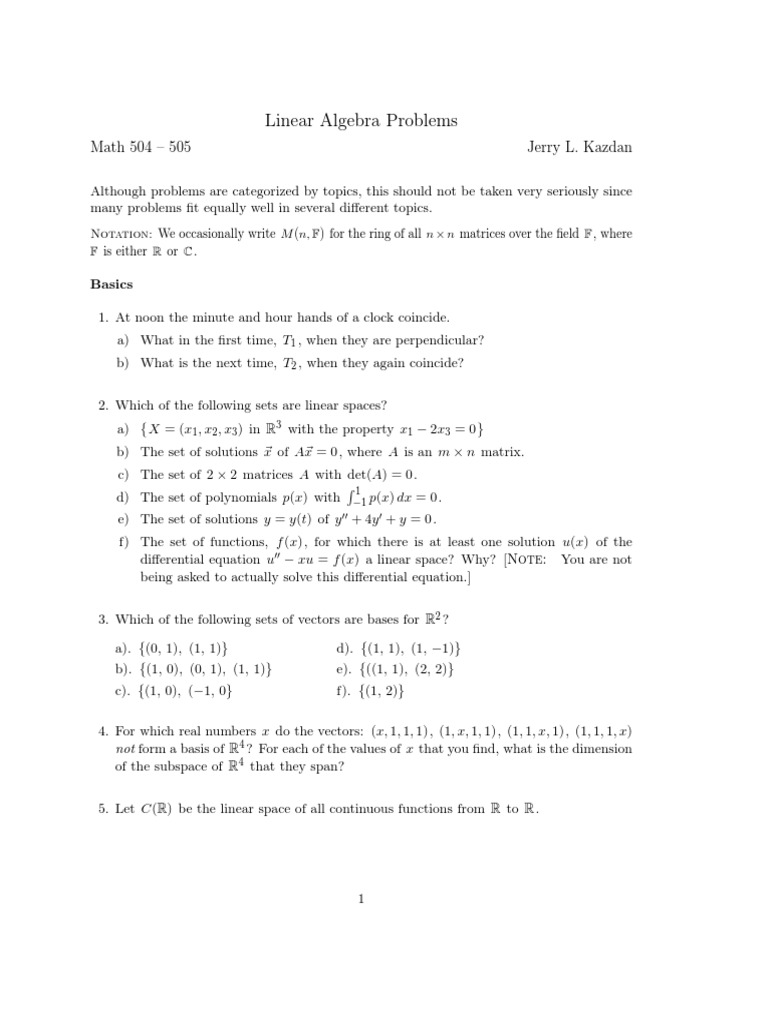 Linear Algebra Problems: Math 504 - 505 Jerry L. Kazdan | PDF | Eigenvalues And Eigenvectors ...