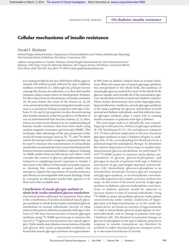 Cellular Mechanisms of Insulin Resistance. | PDF | Insulin Resistance ...