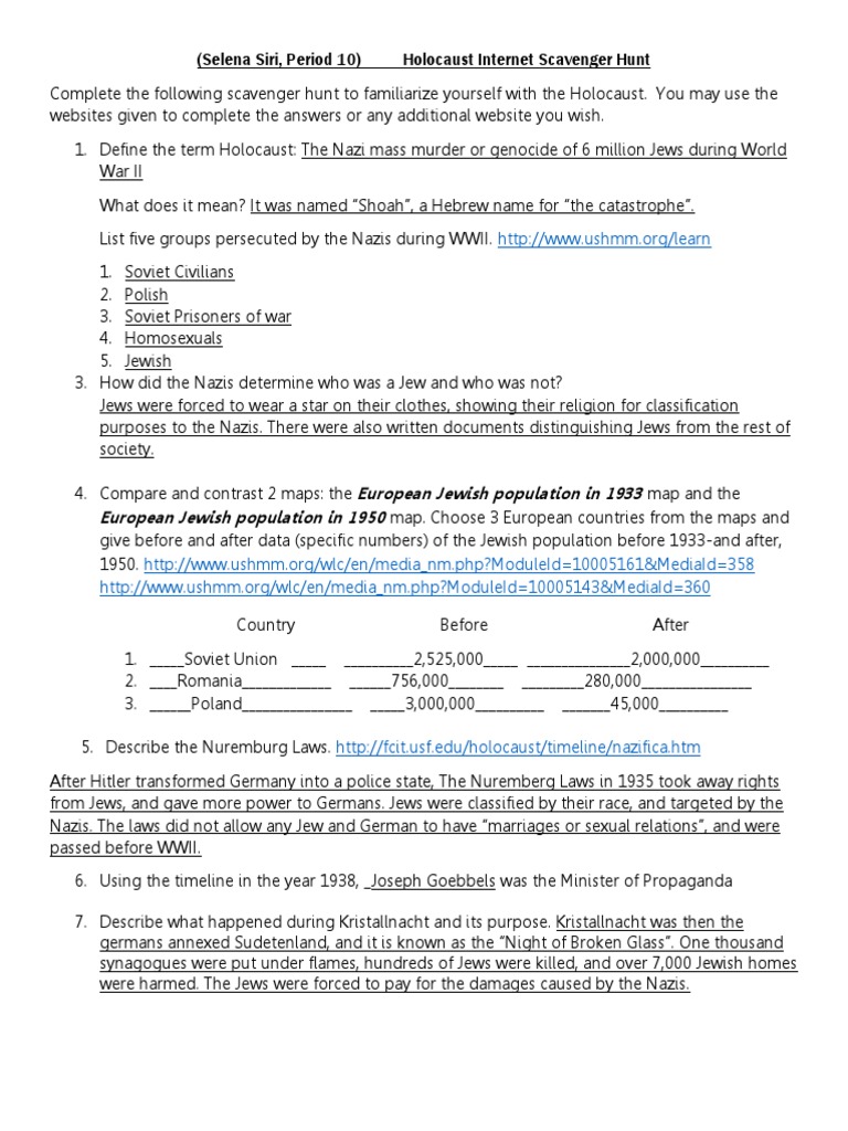 Holocaust Internet Scavenger Hunt | PDF | Extermination Camp | The ...