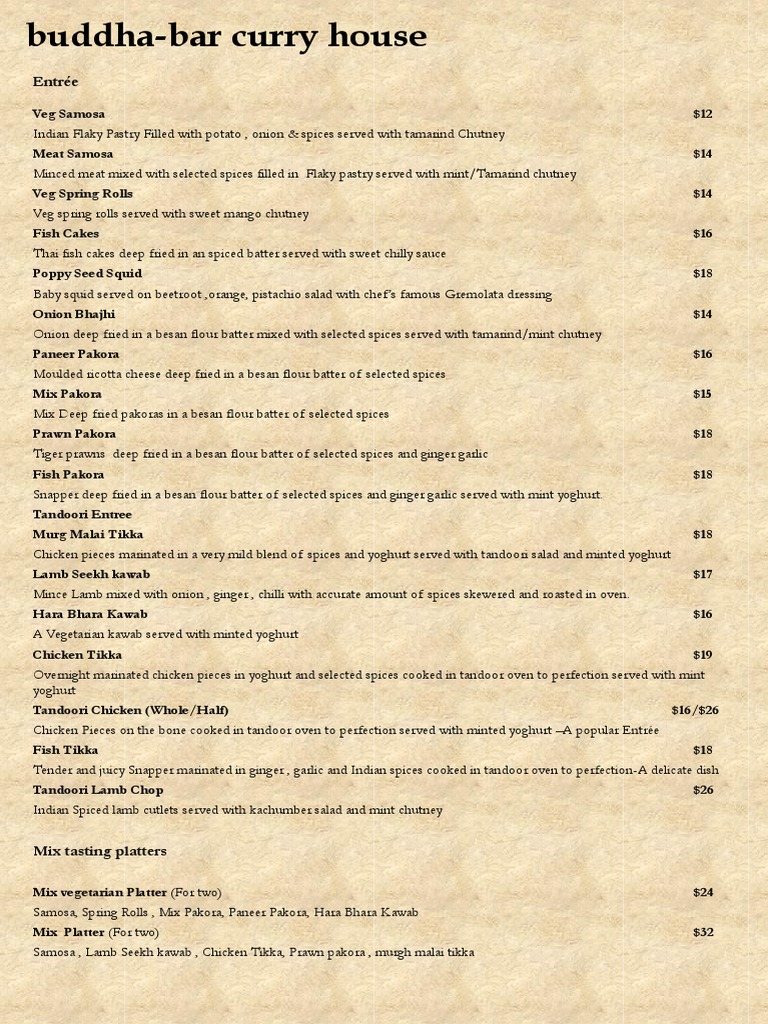 Buddha-Bar Curry House Menu | PDF | Curry | Indian Cuisine
