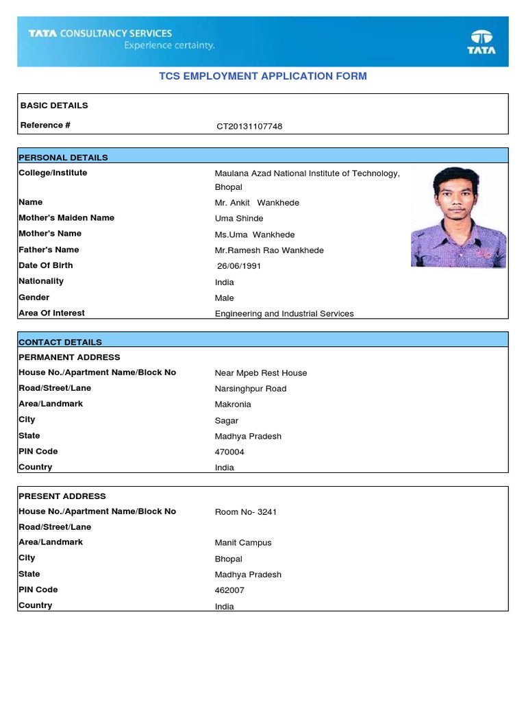 Tcs Employment Application Form | PDF | Email | Government Information