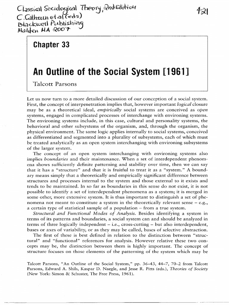 Parsons - An Outline of The Social System | PDF