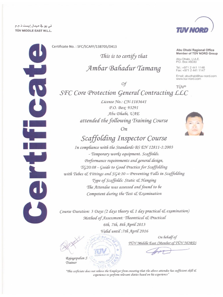 Scaffolding Certificates | PDF