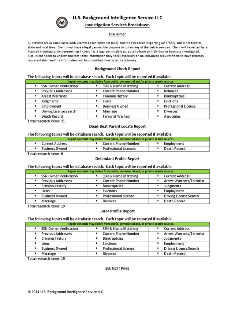 Usbis Services Defined | PDF | Background Check | Criminal Record