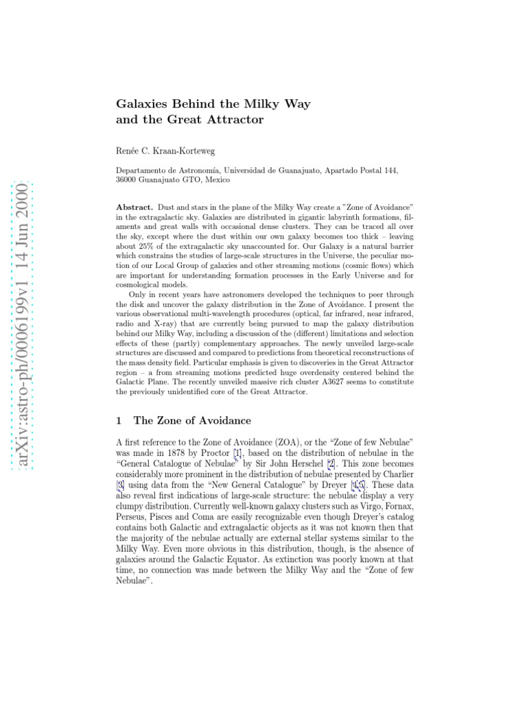 Galaxies Behind The Milky Way and The Great Attractor: 1 The Zone of ...