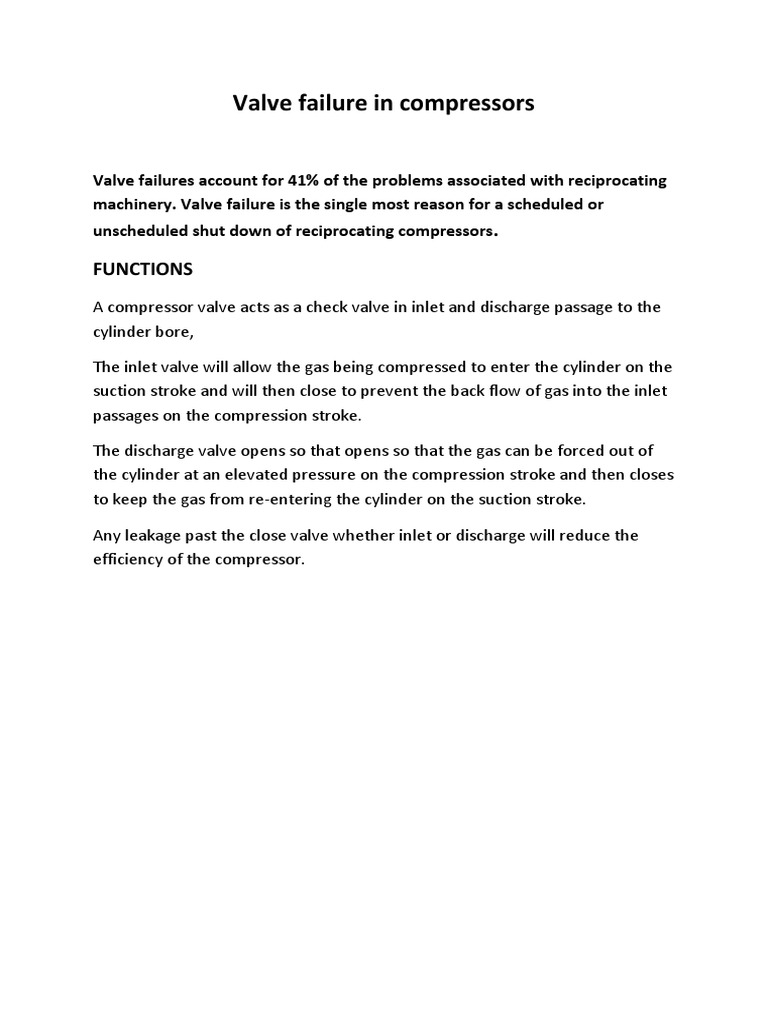 Valve Failure in Compressors | PDF | Gas Compressor | Valve