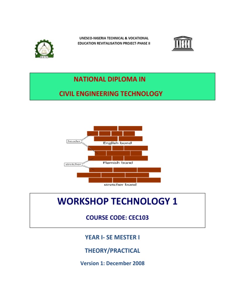 Cec 103. - Workshop Technology 1 | Download Free PDF | Wood | Concrete