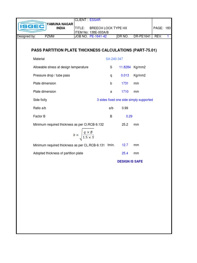 Partition Plate Thickness in HX Design | PDF | Technology & Engineering