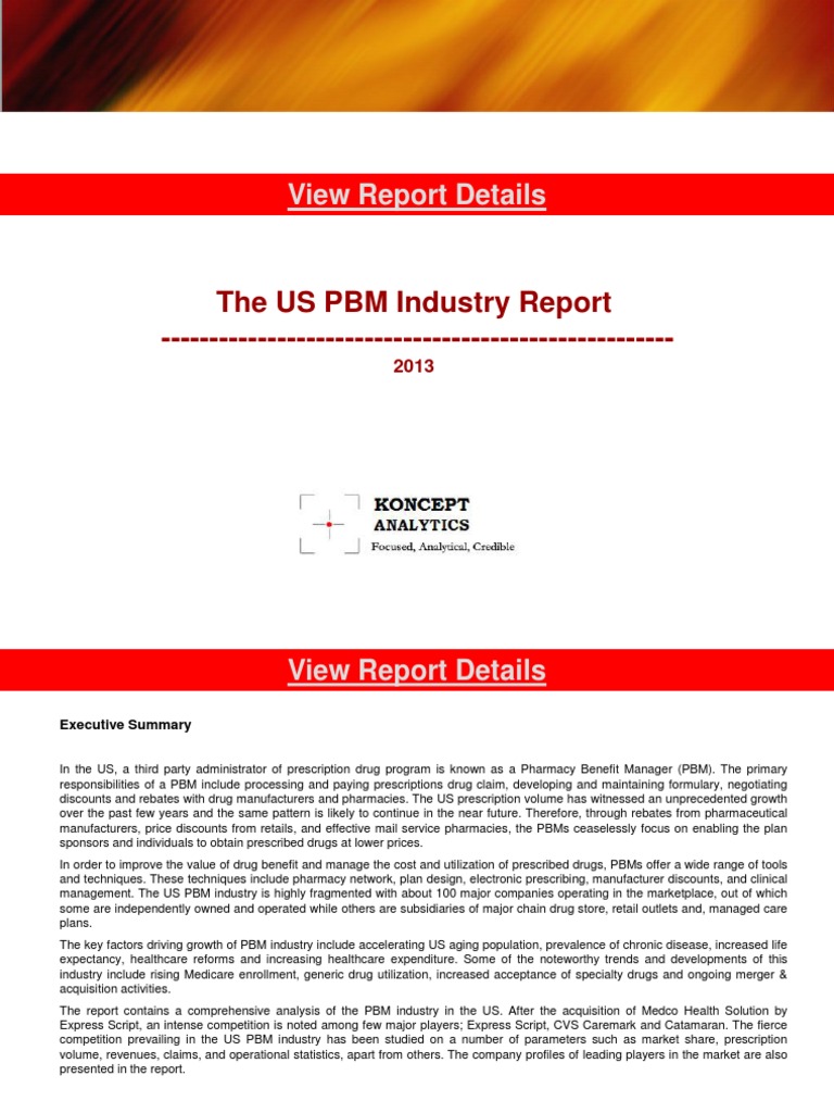 The US Pharmacy Benefit Management (PBM) Industry Report: 2013 Edition ...