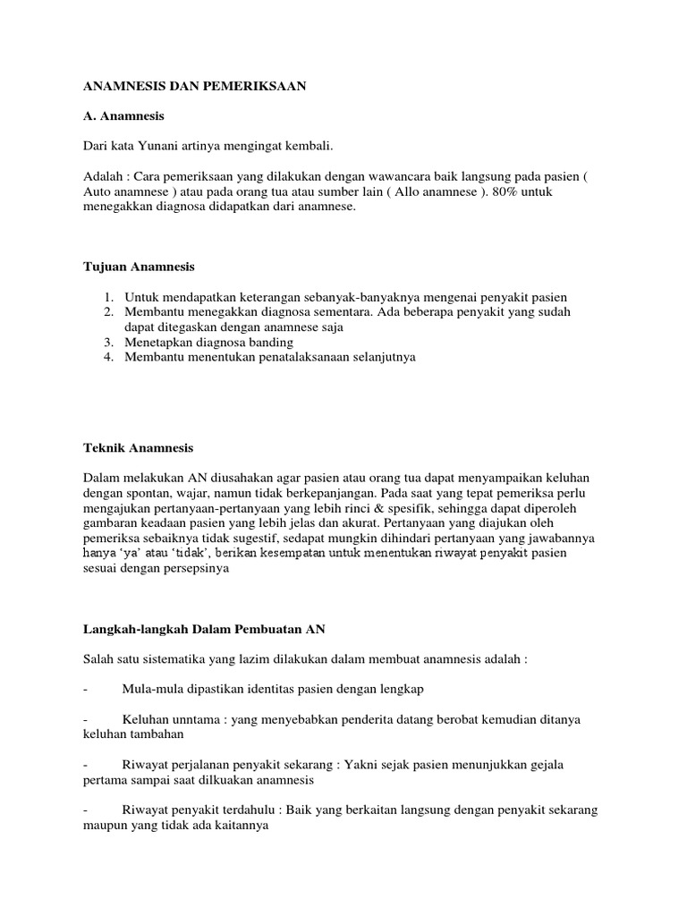 Anamnesis Dan Pemeriksaan | PDF