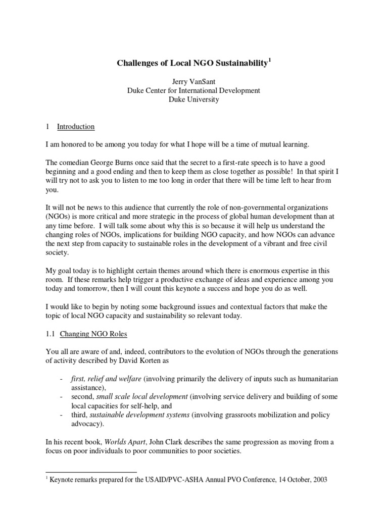NGO Sustainability Challenges | PDF | Non Governmental Organization ...
