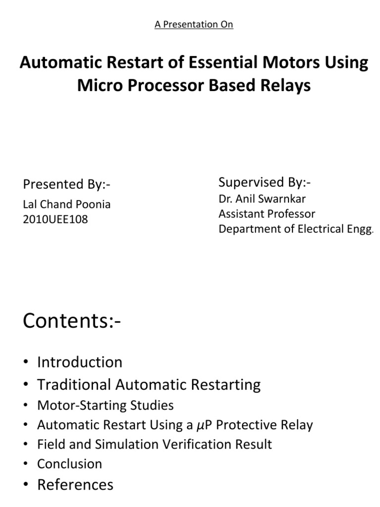 Automatic Restart of Motors via Relays | PDF | Relay | Timer