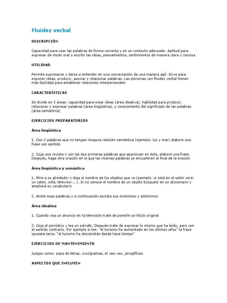 Fluidez Verbal | PDF | Creatividad | Conceptos psicologicos