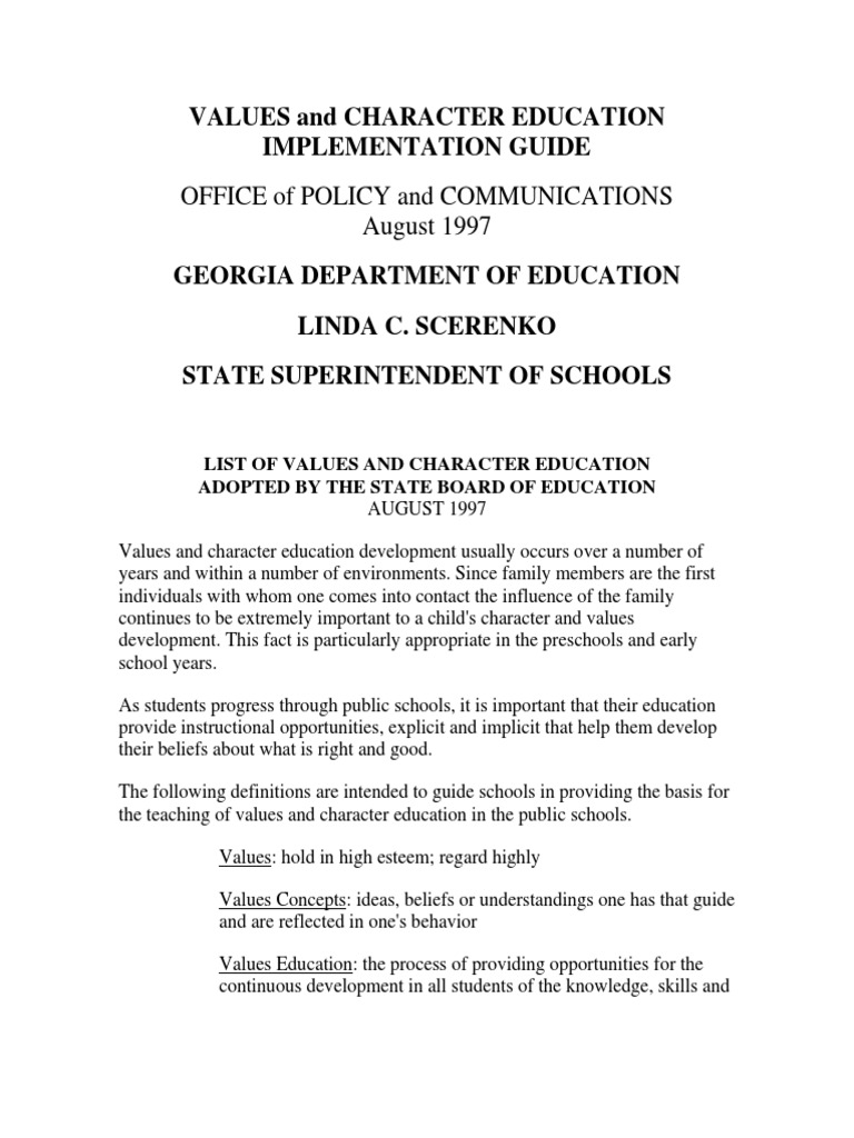 Values and Character Education | PDF | Natural And Legal Rights | Value ...