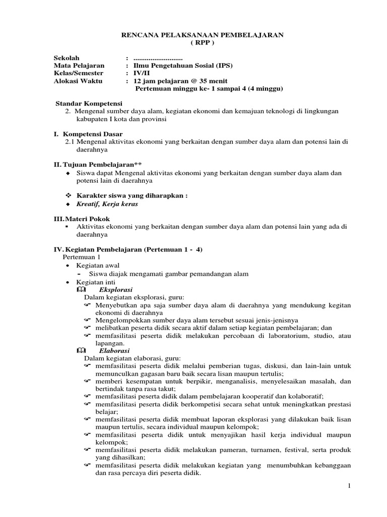 RPP Ips Kelas 4 Semester 2 | PDF