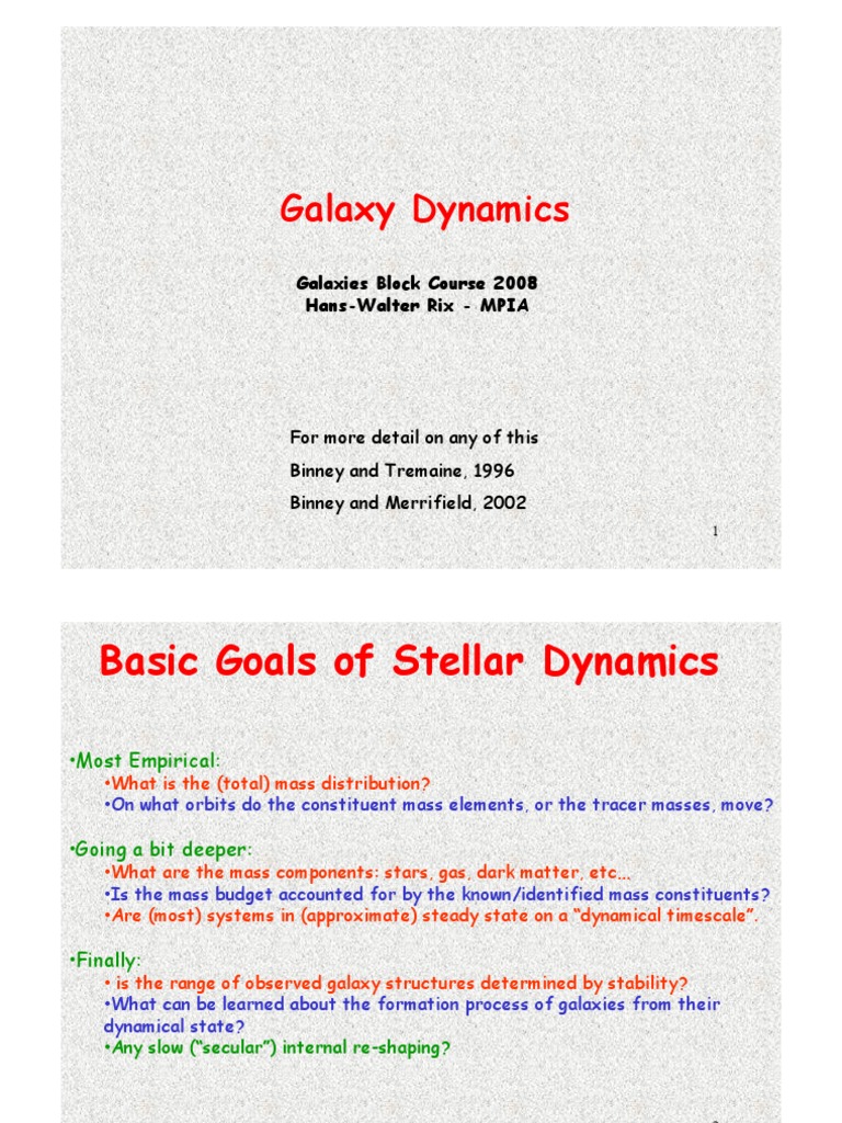 Galaxy Dynamics: Galaxies Block Course 2008 Hans-Walter Rix - MPIA | PDF | Milky Way | Stars