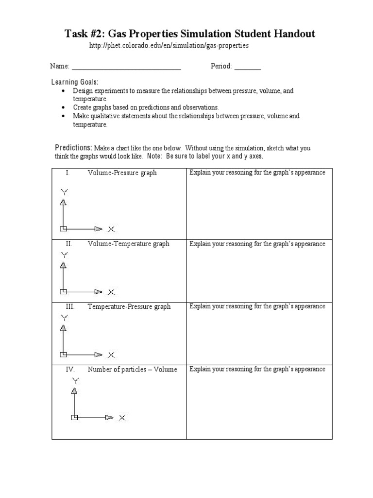 Gas Properties Phet Handout | PDF | Gases | Prediction