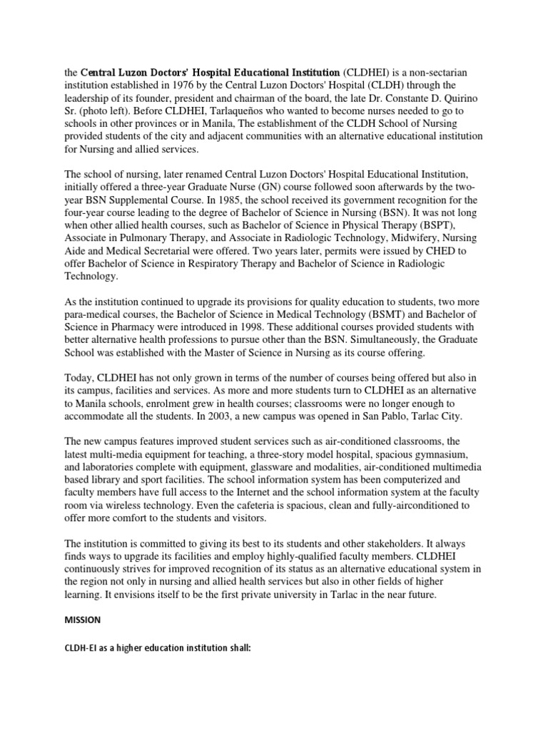 History of Cldh-Ei | PDF | Bachelor's Degree | Nursing