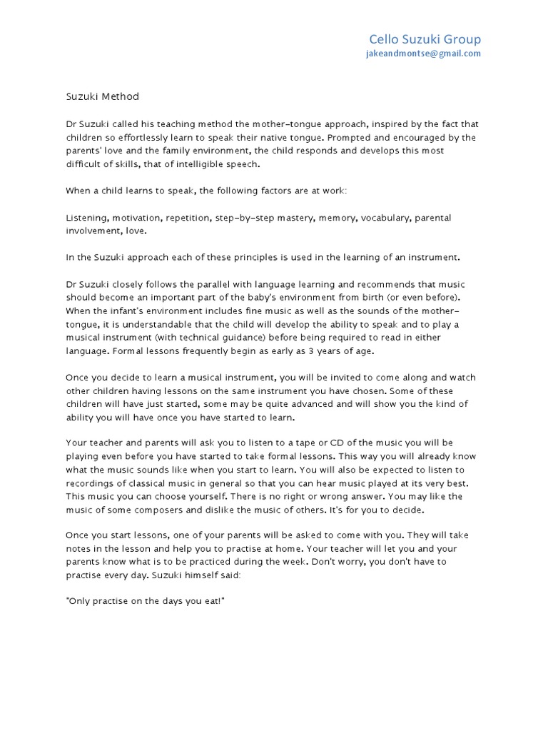 Suzuki Method | PDF | Teachers | Psychology