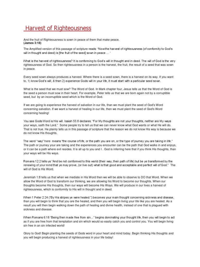 Harvest of Righteousness | PDF | Righteousness | Epistle To The Romans