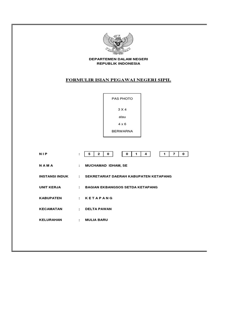 Formulir Isian Pegawai | PDF | Olahraga & Rekreasi