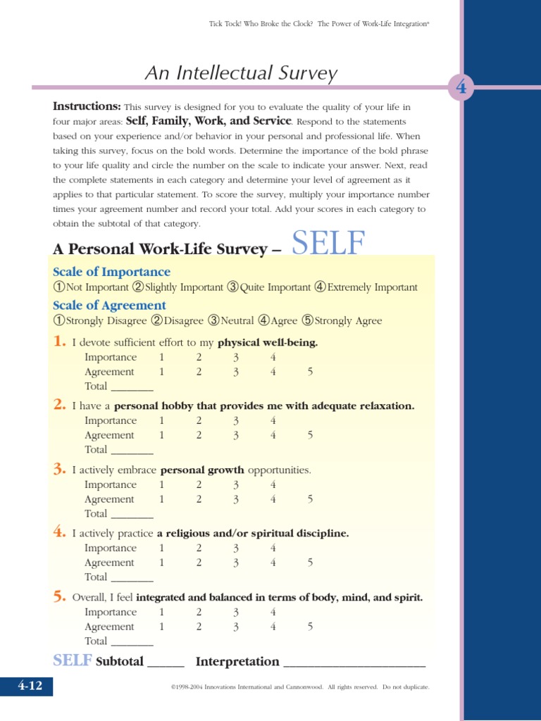 Work Life Balance Assessment | PDF | Work–Life Balance | Quality Of Life