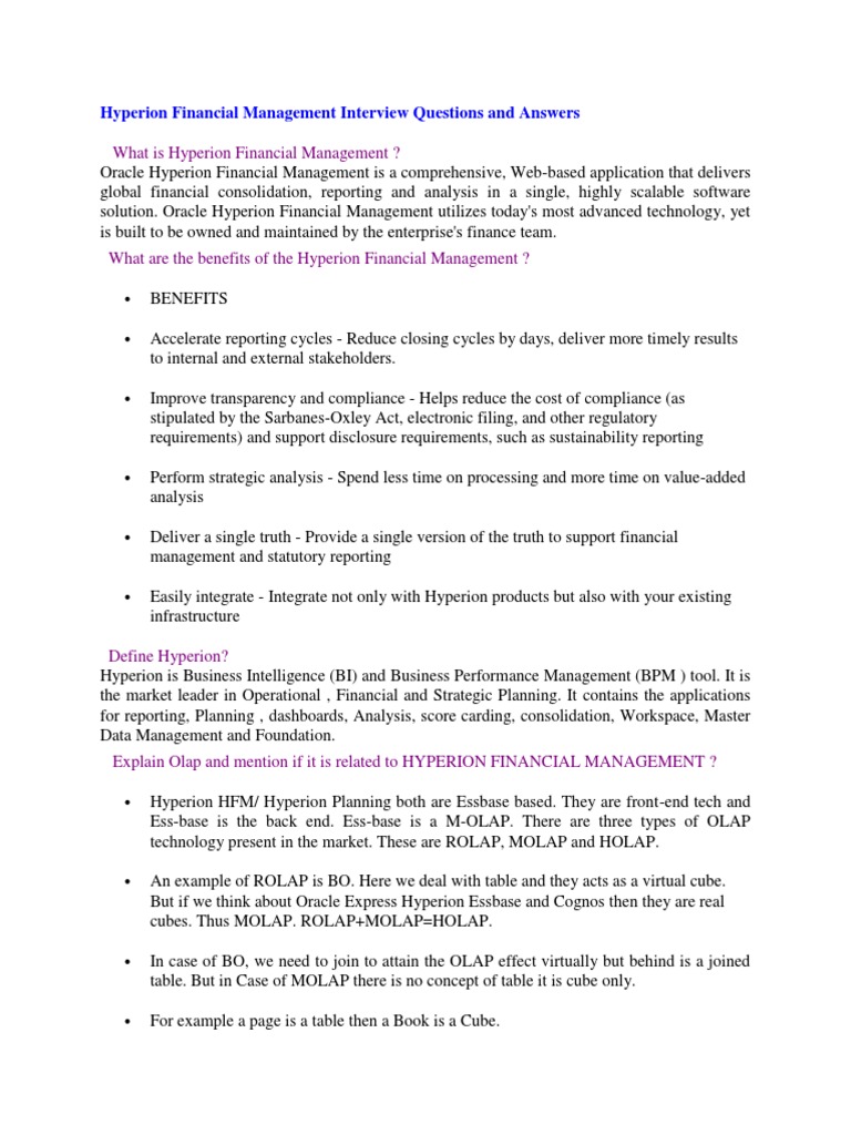 Hyperion Financial Management Interview Questions and Answers | PDF ...