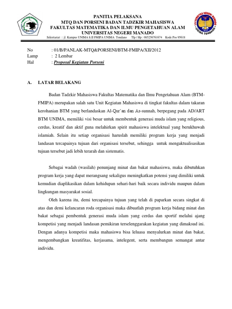 Proposal MTQ Dan Porseni | PDF
