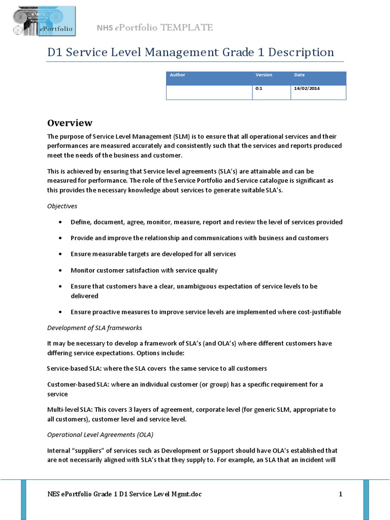 ITIL Service Level Management Template | PDF | Service Level Agreement ...