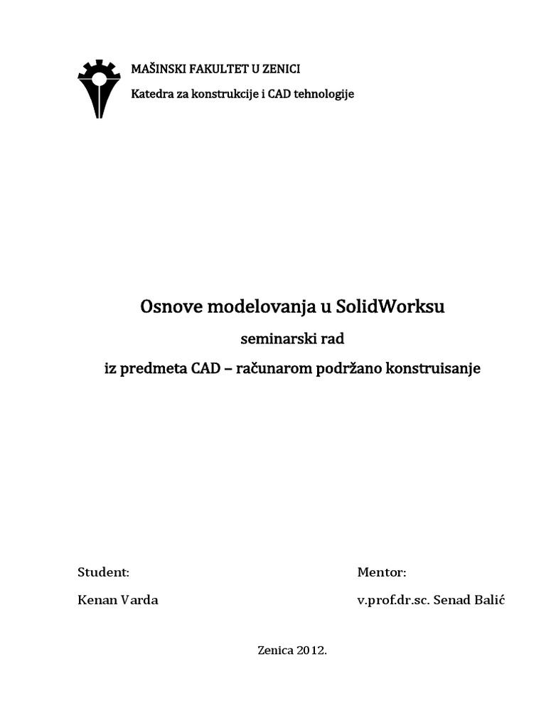 SolidWorks-osnove Za Modeliranje | PDF