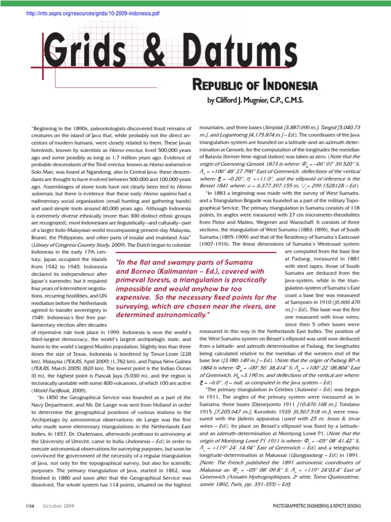 Grids & Datums Republic of Indonesia - 10-2009 - Clifford J. Mugnier | PDF | Geodesy | Homo