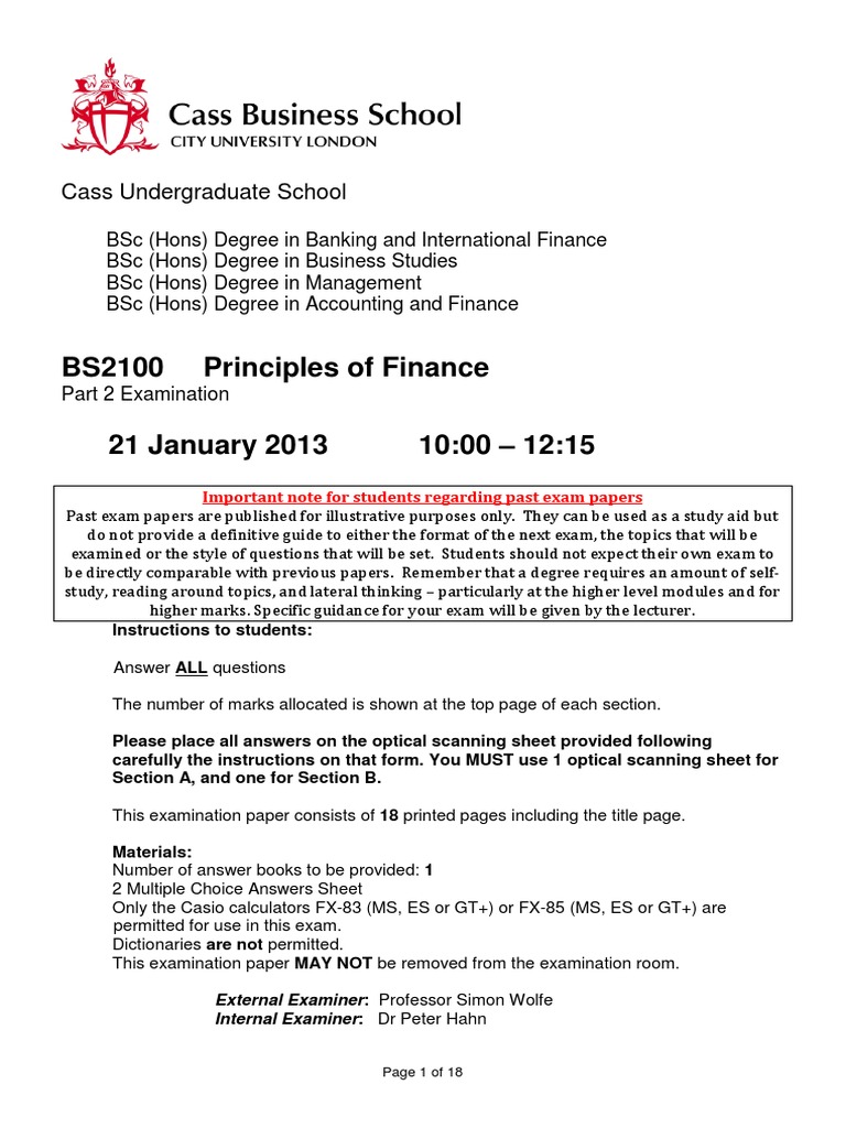 Principles of Finance Practice Questions | PDF | Put Option | Option ...