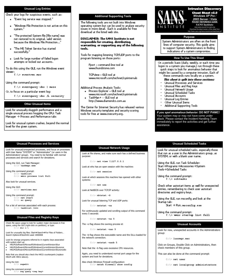 Windows Cheat Sheet | PDF | Windows Registry | Command Line Interface
