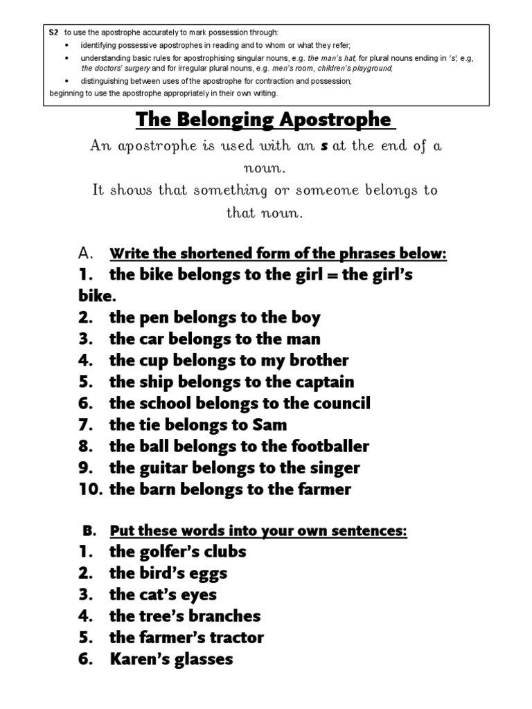 The Belonging Apostrophe Grammatical Number Noun