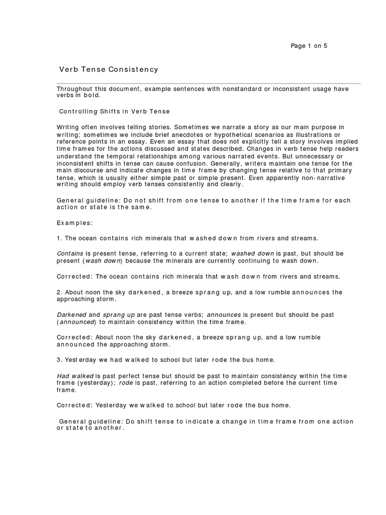 Verb Tense Consistency - Rules | PDF | Perfect (Grammar) | Grammatical ...
