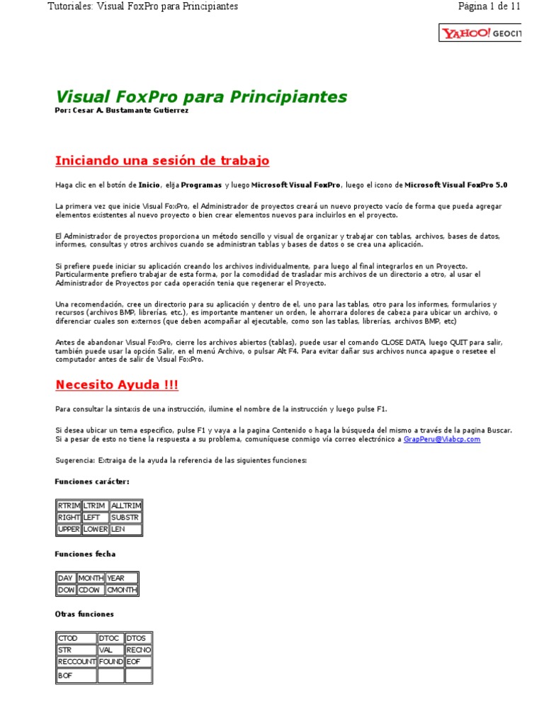 Visual FoxPro para Principiantes | PDF | Tabla (base de datos ...