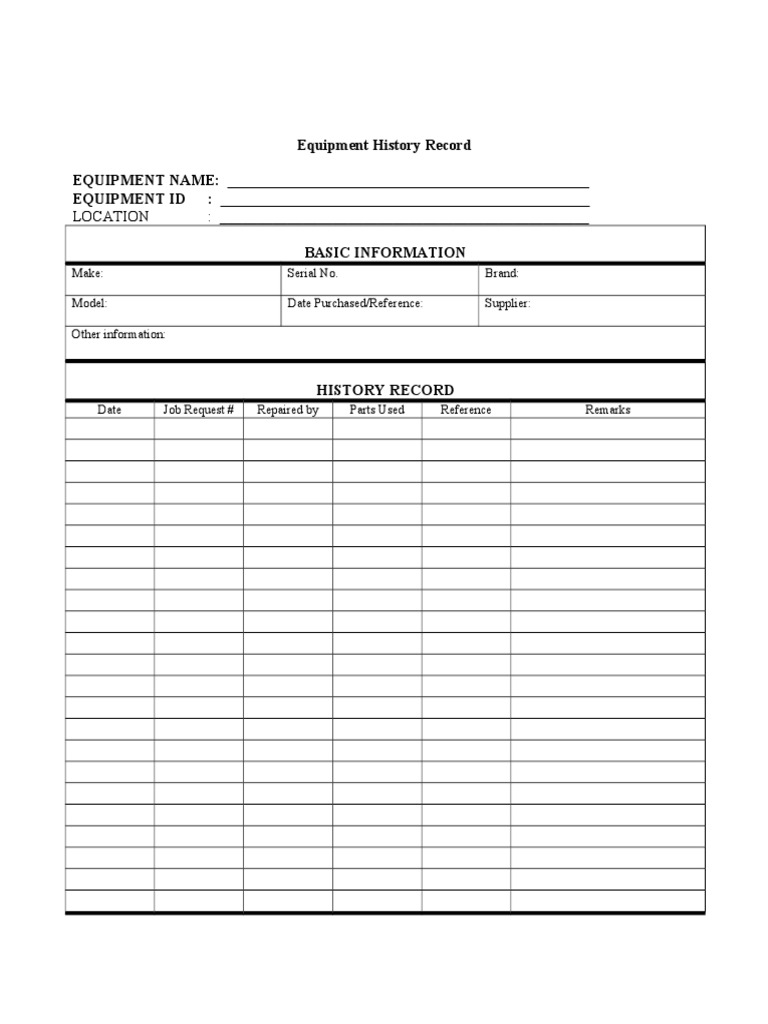 Equipment History Record Template | PDF